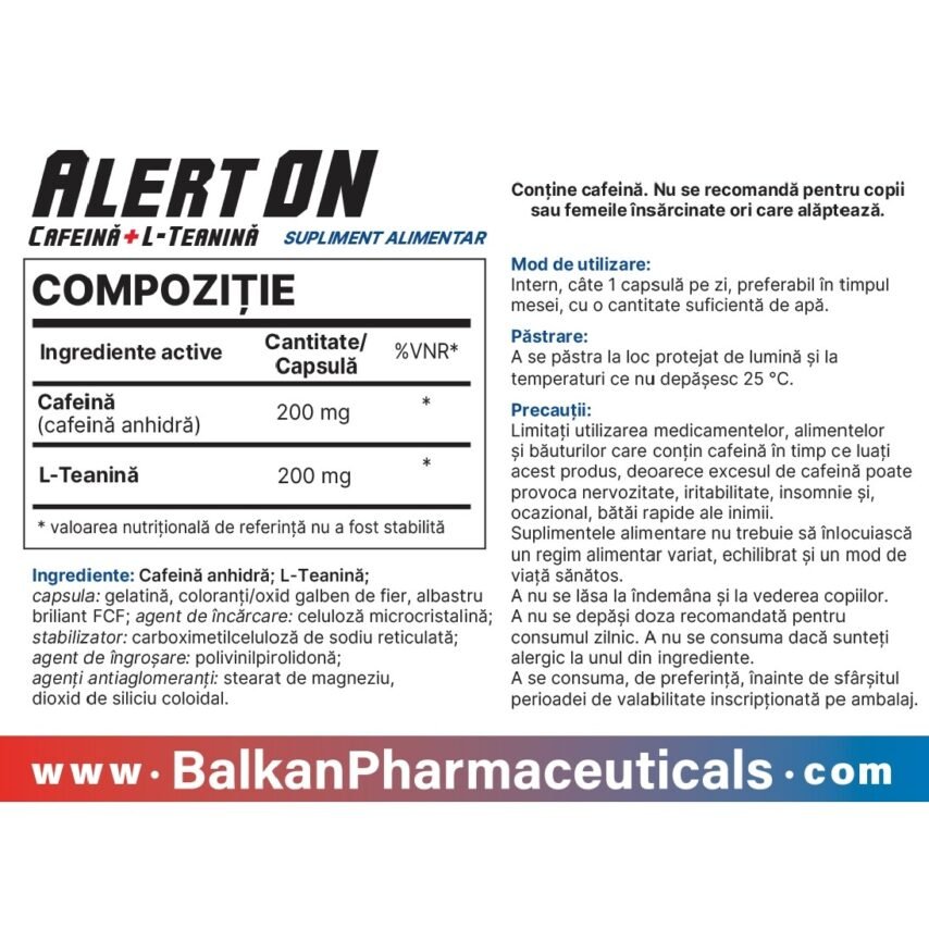 AlertON Кофеин + L-Теанин от Balkan Pharmaceuticals